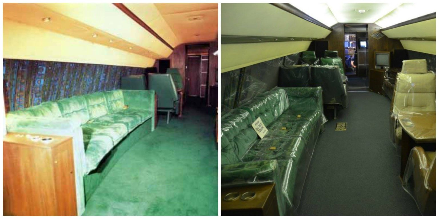 The Lisa Marie plane, as it was when Elvis was alive and as it is today ...