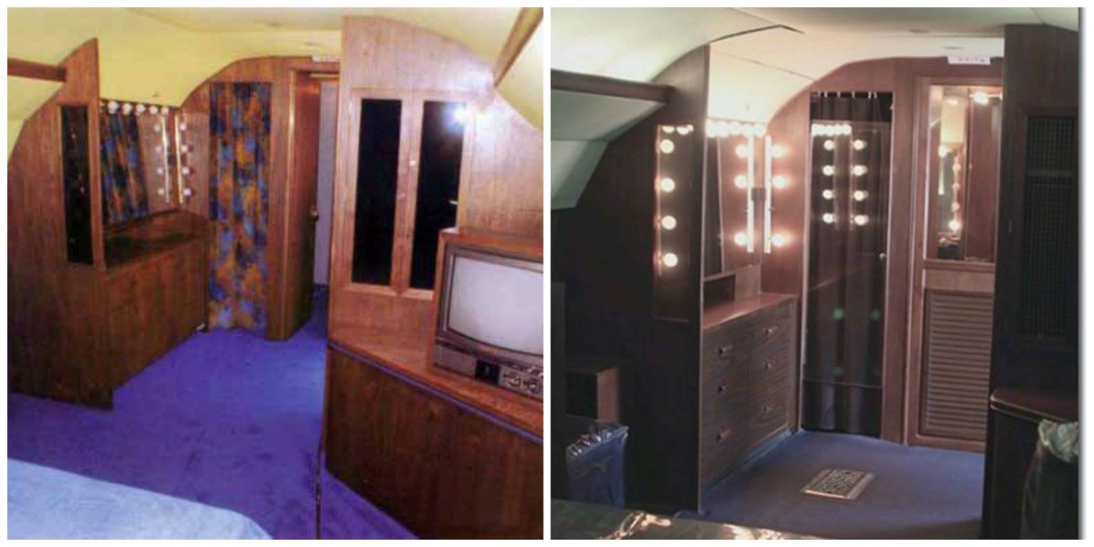 The Lisa Marie plane, as it was when Elvis was alive and as it is today ...